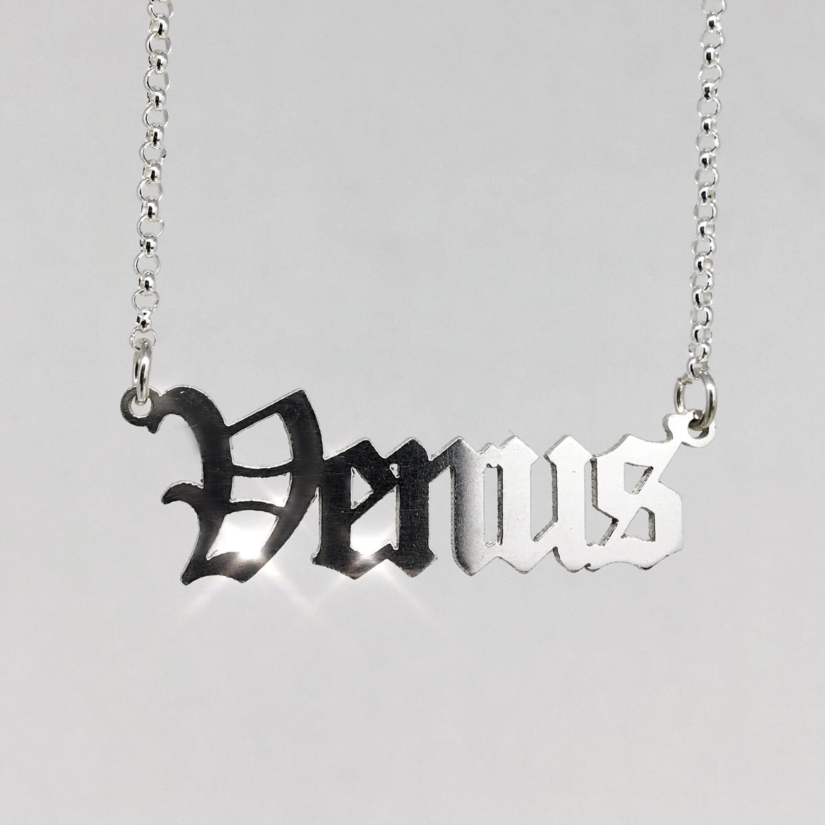 Venus Goddess Nameplate Necklace in Sterling Silver - Gothic ...