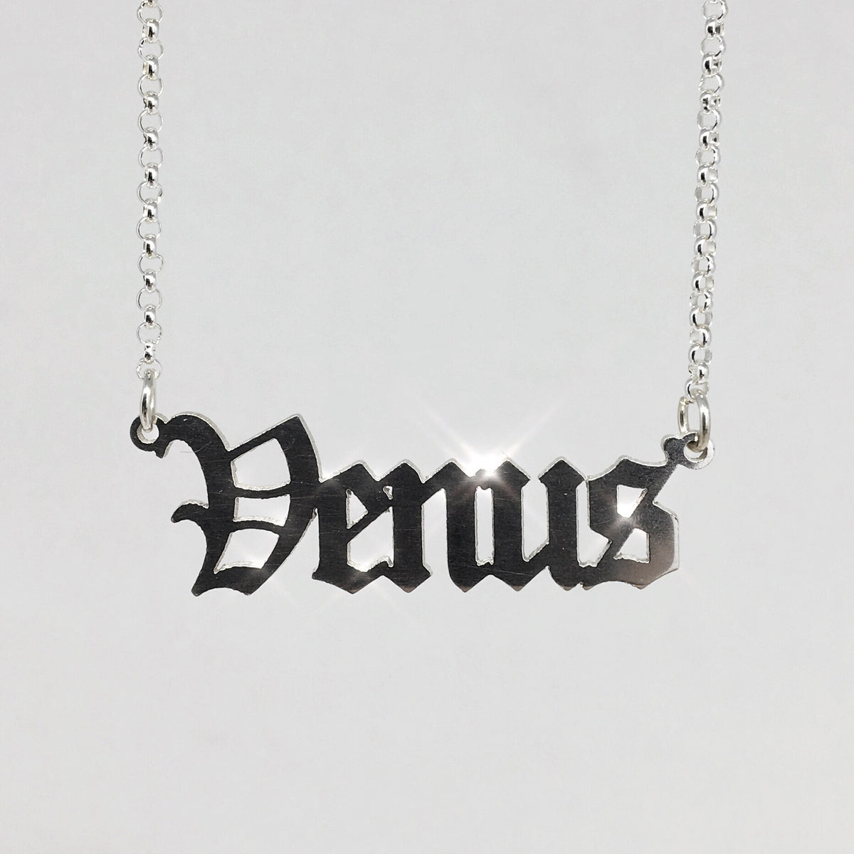 Venus Goddess Nameplate Necklace in Sterling Silver - Gothic ...